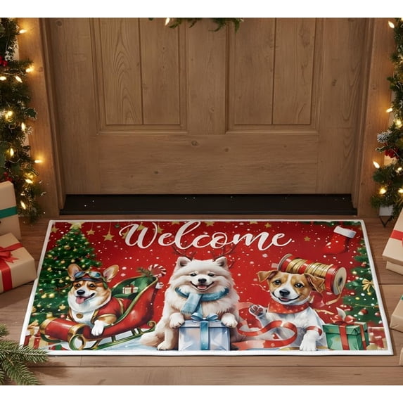Christmas Welcome Doormat Set of 2, Christmas Dog Paw Door Mat, Non ...