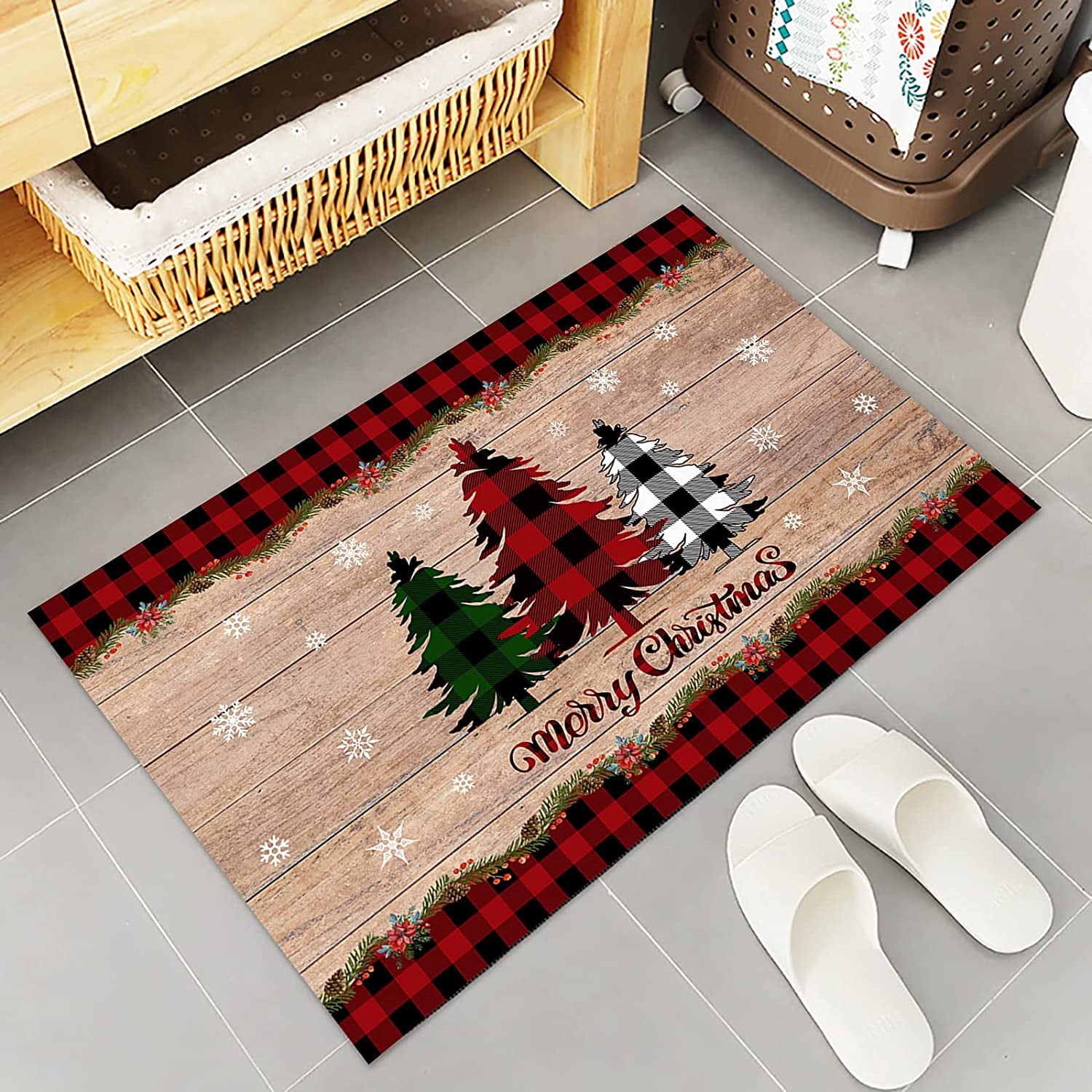 Christmas Welcome Mat Xmas Trees Indoor Doormat Front Door Mat Merry ...