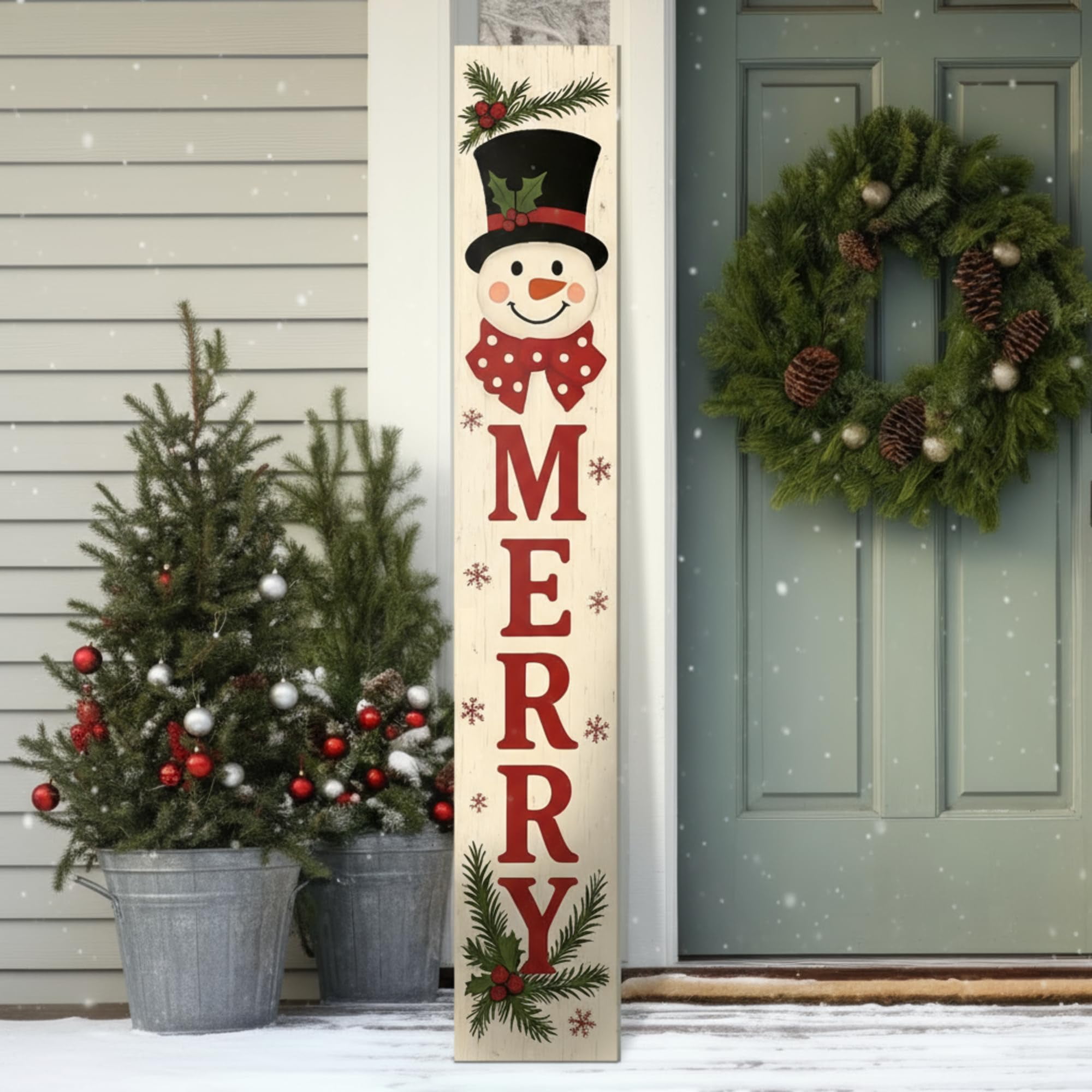 Christmas Welcome Porch Sign 47 Inch Snowman Wooden Hanging Sign ...