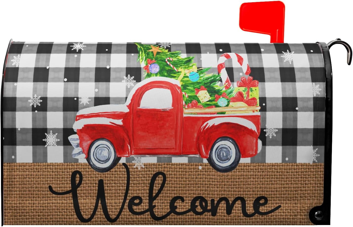 Christmas Welcome Red Truck Car Tree Mailbox Covers Magnetic Standard ...