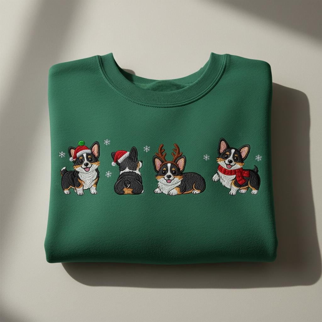 Christmas Welsh Corgi Embroidered Sweatshirt, Corgi Christmas Crewneck ...