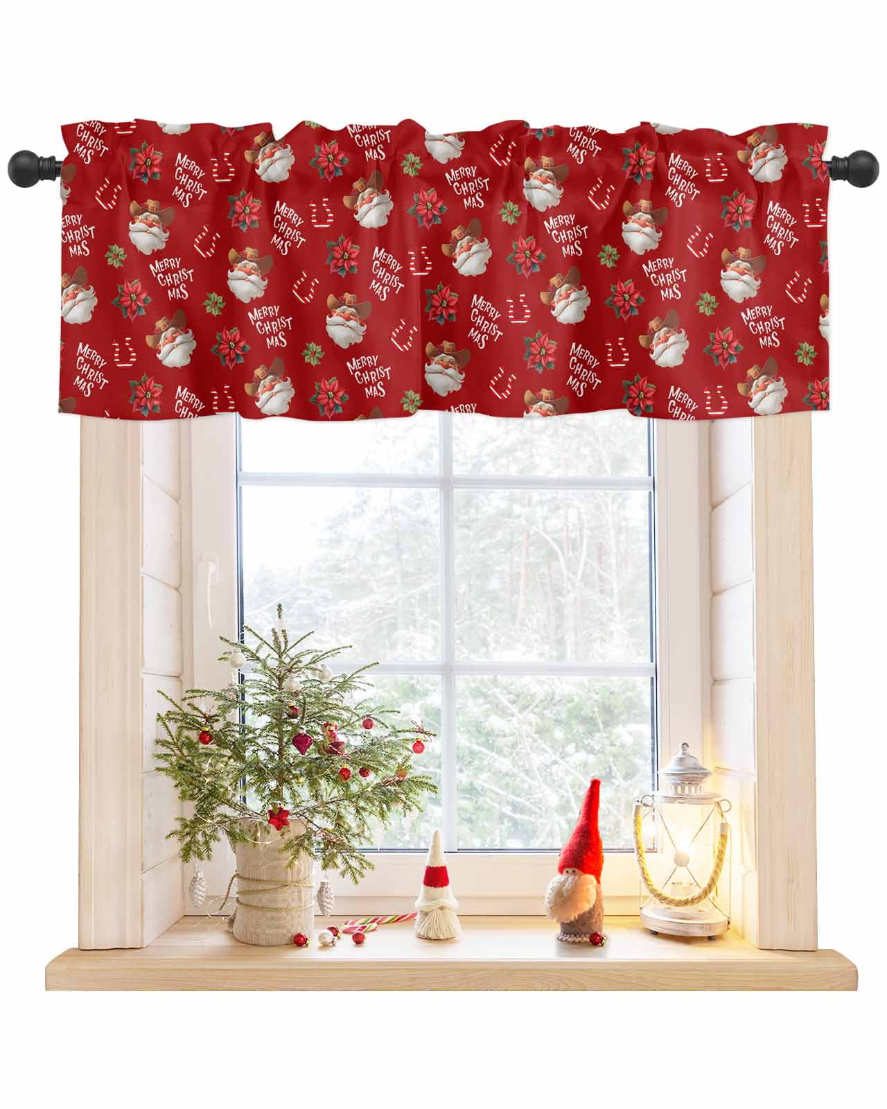 Christmas Western Cowboy Santa Claus Window Valance for Kitchen, Winter ...
