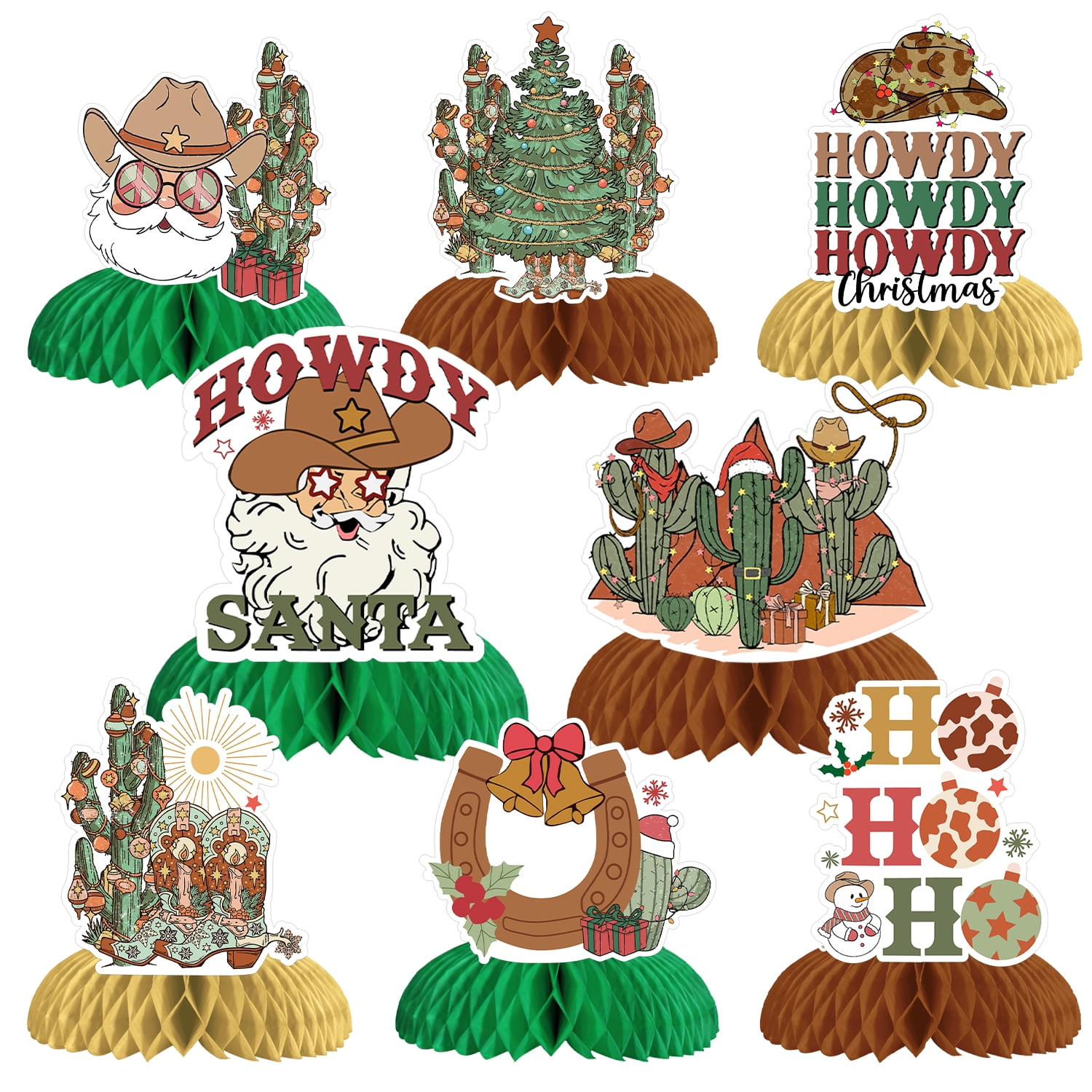 Christmas Western Cowboy Themed Honeycomb Centepieces Howdy Santa Table ...