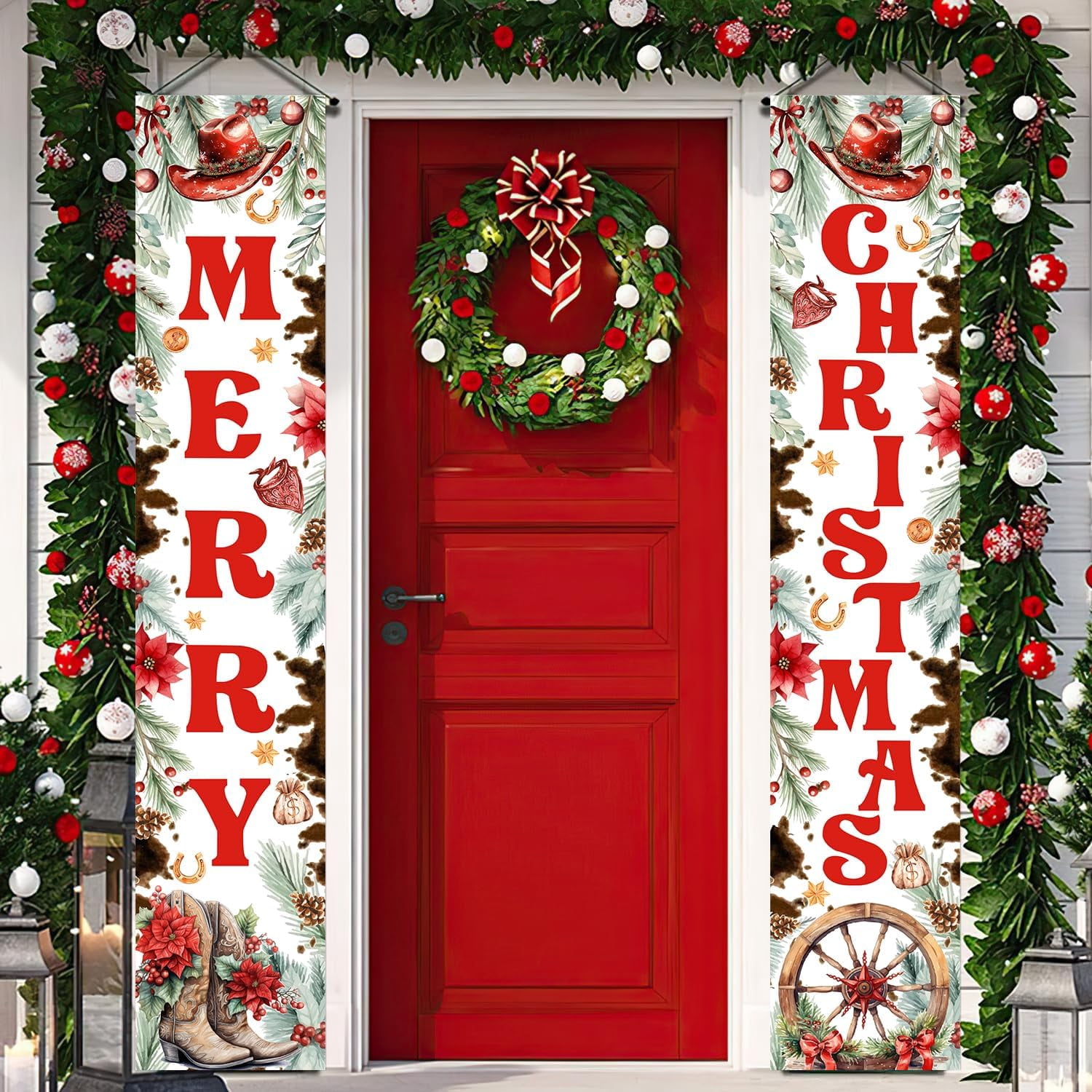 Christmas Western Porch Sign Banner Western Cowboy Party Decoration ...