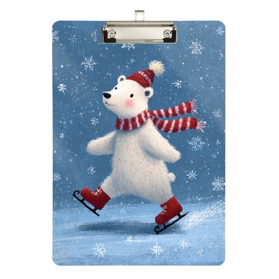 Christmas White Bear Skating Cute Acrylic Clipboard Drawing Board with ...