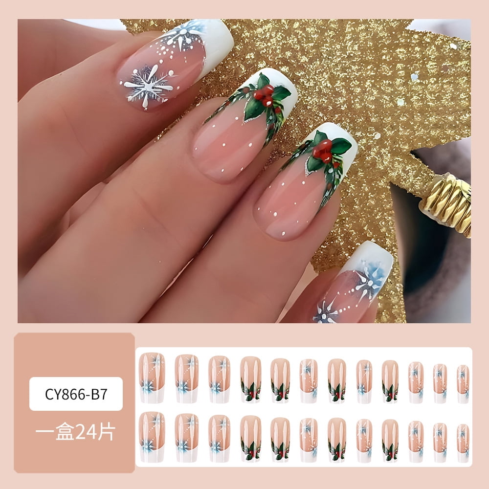 Christmas White Edge French Fireworks Water Pipe Nail Wearable ...