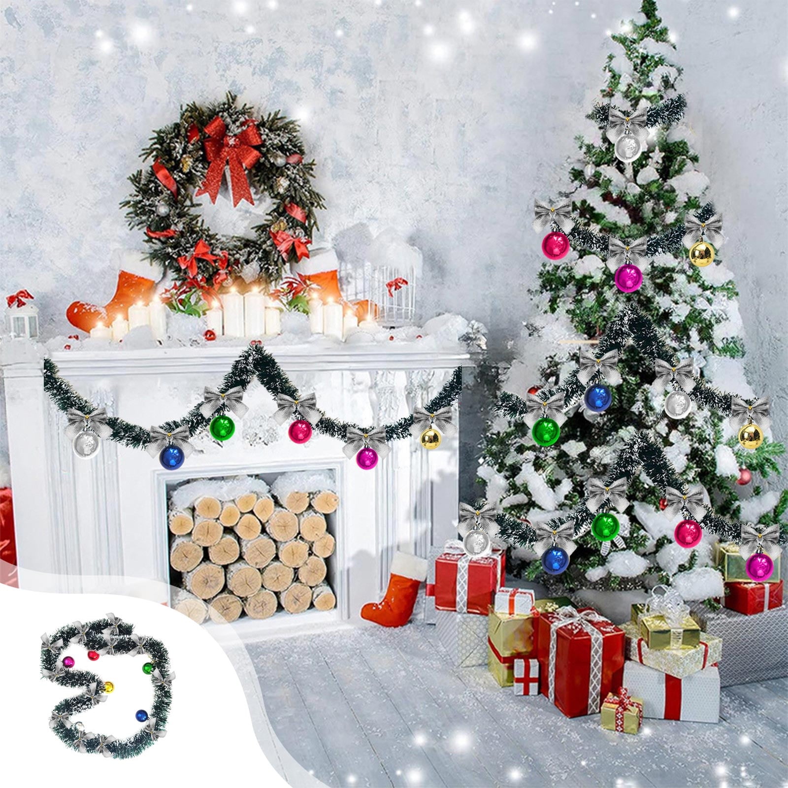 Christmas White-Edged Ribbon Set with Bowknots and Ornaments | 2-Meter ...