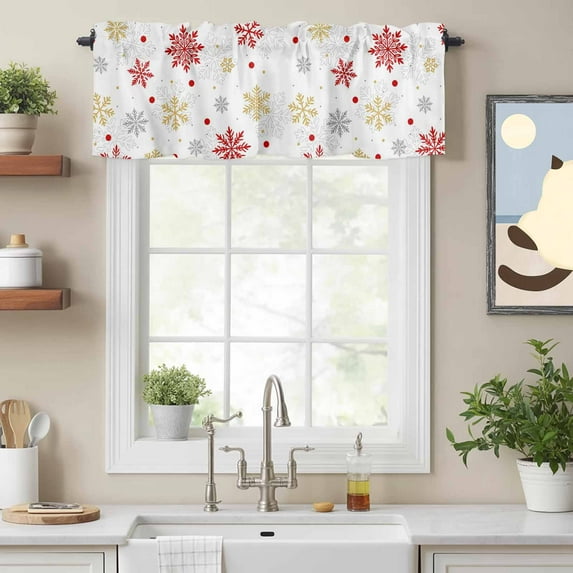 Christmas White Gold Red Snowflakes Valances for Windows,Rod Pocket ...