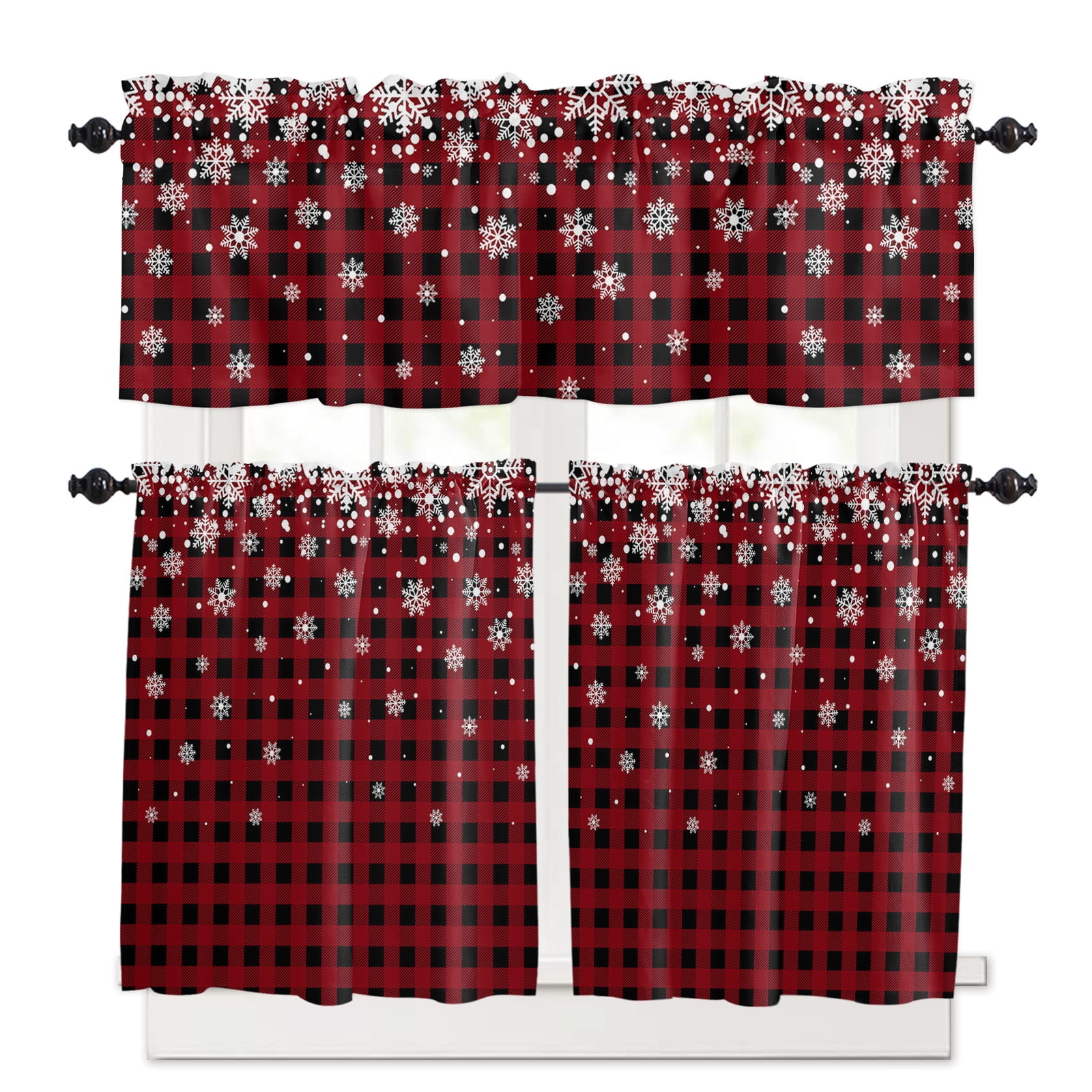Christmas White Kitchen Curtains and Valances Set, Snowflake Snow On ...