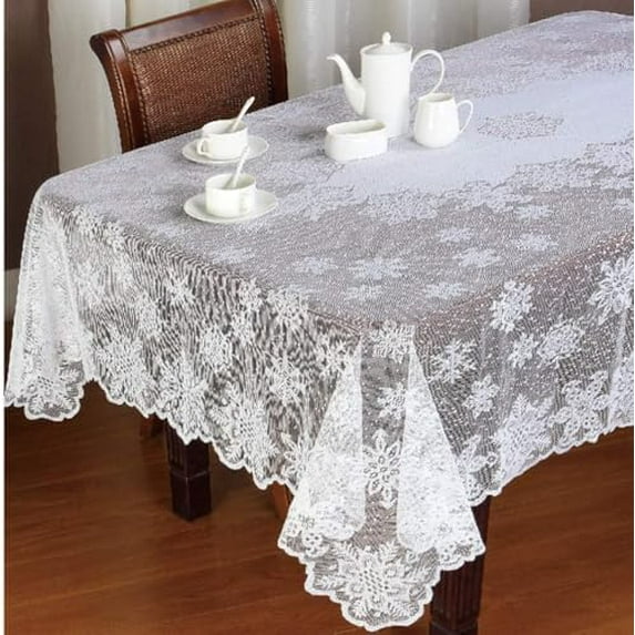 Christmas White Lace Rectangle Tablecloth 60 x84, Holiday Party ...