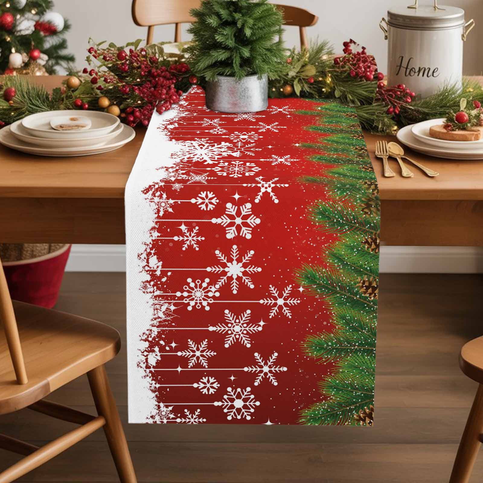 Christmas White Snowflake on Red Table Runner 14x72in Non-Slip Cotton ...