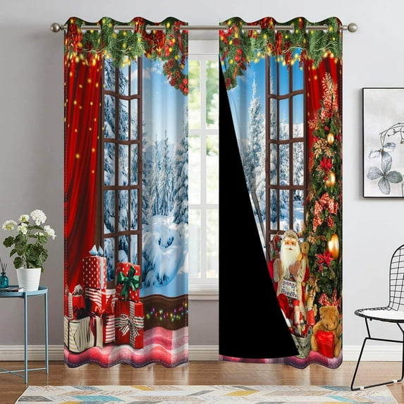 Christmas Window Bedroom Blackout Curtains 63 Inches Length 2 Panels ...