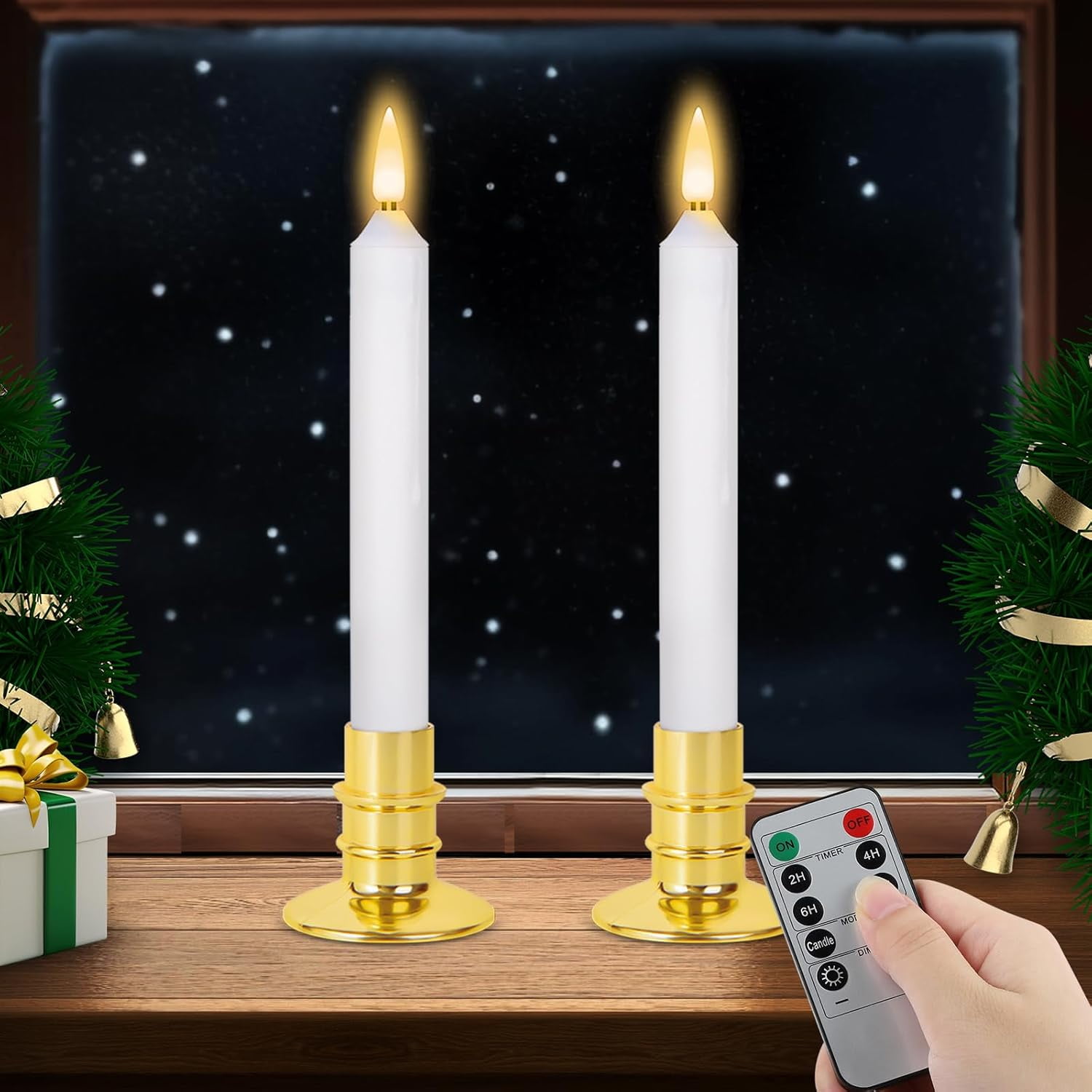 Christmas Window Candles, 2 PCS Battery Operated Flameless LED Window ...