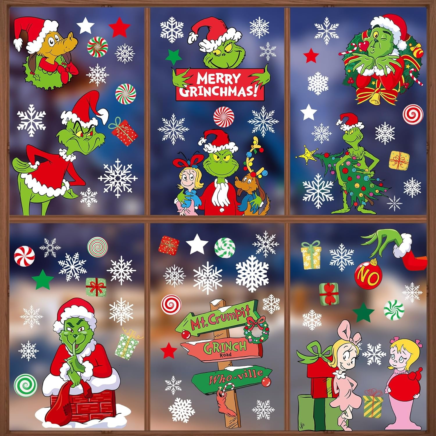 Christmas Window Clings, 9 Sheets Double-Sided Printed Christmas Elf ...