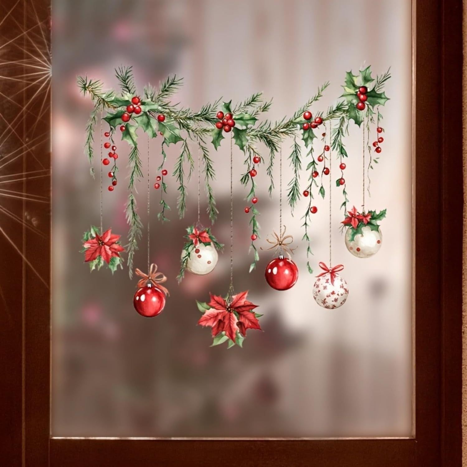 Christmas Window Clings Cute Garland Colored Balls Window Clings ...