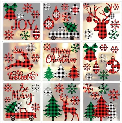 Christmas Window Clings Merry Xmas Buffalo Plaid Windows Stickers ...
