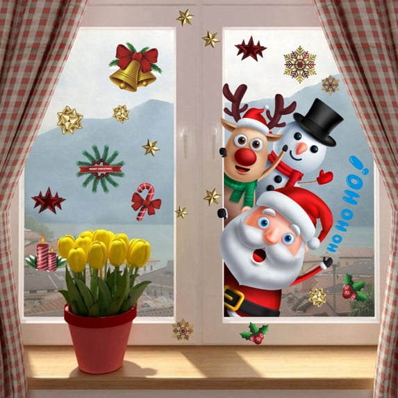 Christmas Window Clings Static Cling Stickers - Santa Elk Snowman ...
