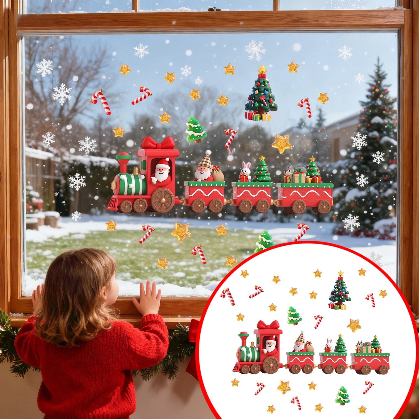 Christmas Window Clings Stickers, Christmas Train Santa Claus Christmas ...