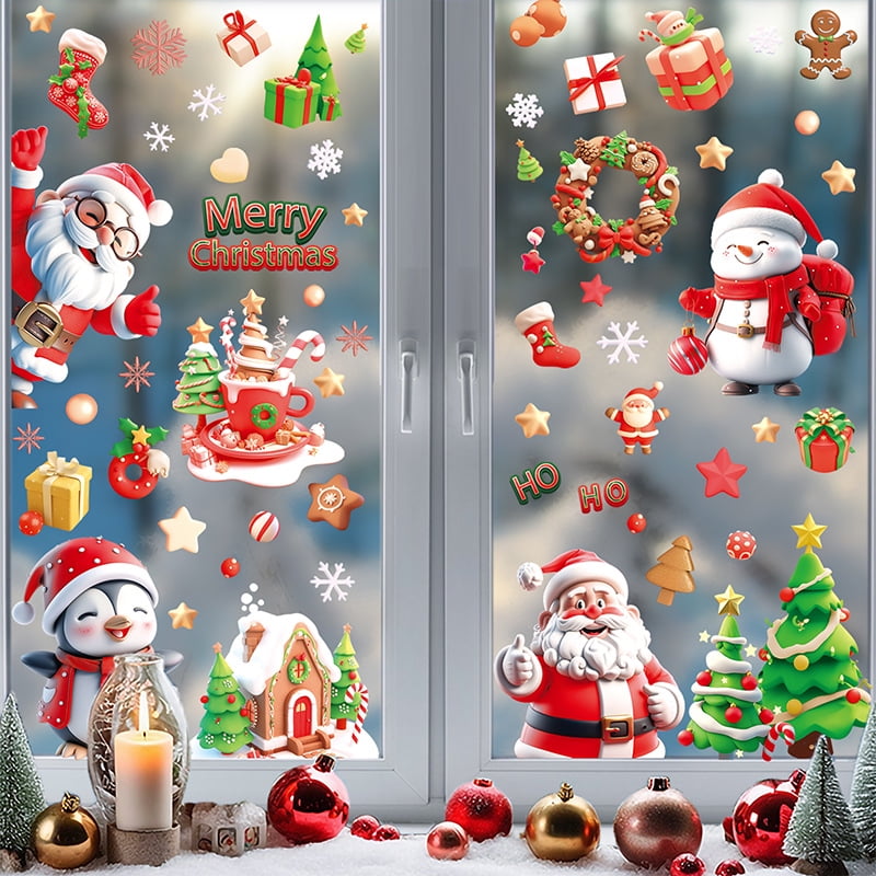 Christmas Window Clings Stickers Decorations, Snowman Window Decals ...