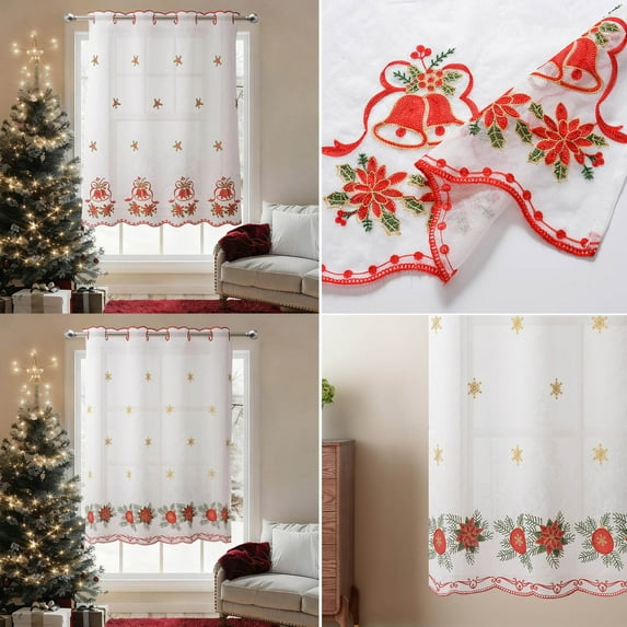 Christmas Window Curtain Drapery - Multicolor Polyester Festive Holiday ...