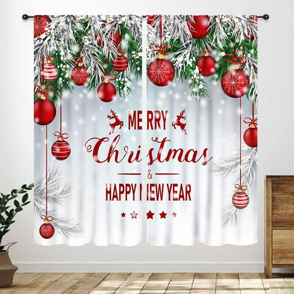 Christmas Window Curtain,Xmas New Year Winter Snow Merry Christmas Fir ...