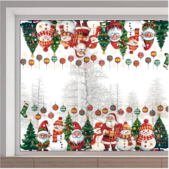 Christmas Window Decals Snowman Santa Claus Xmas Tree Large Static ...