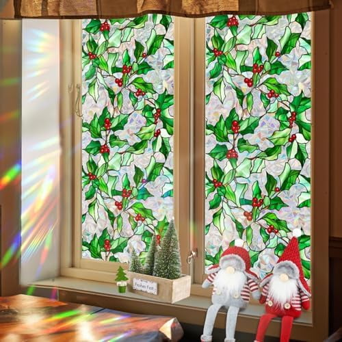 Christmas Window Film Christmas Green Window Clings DIY Glass Art ...