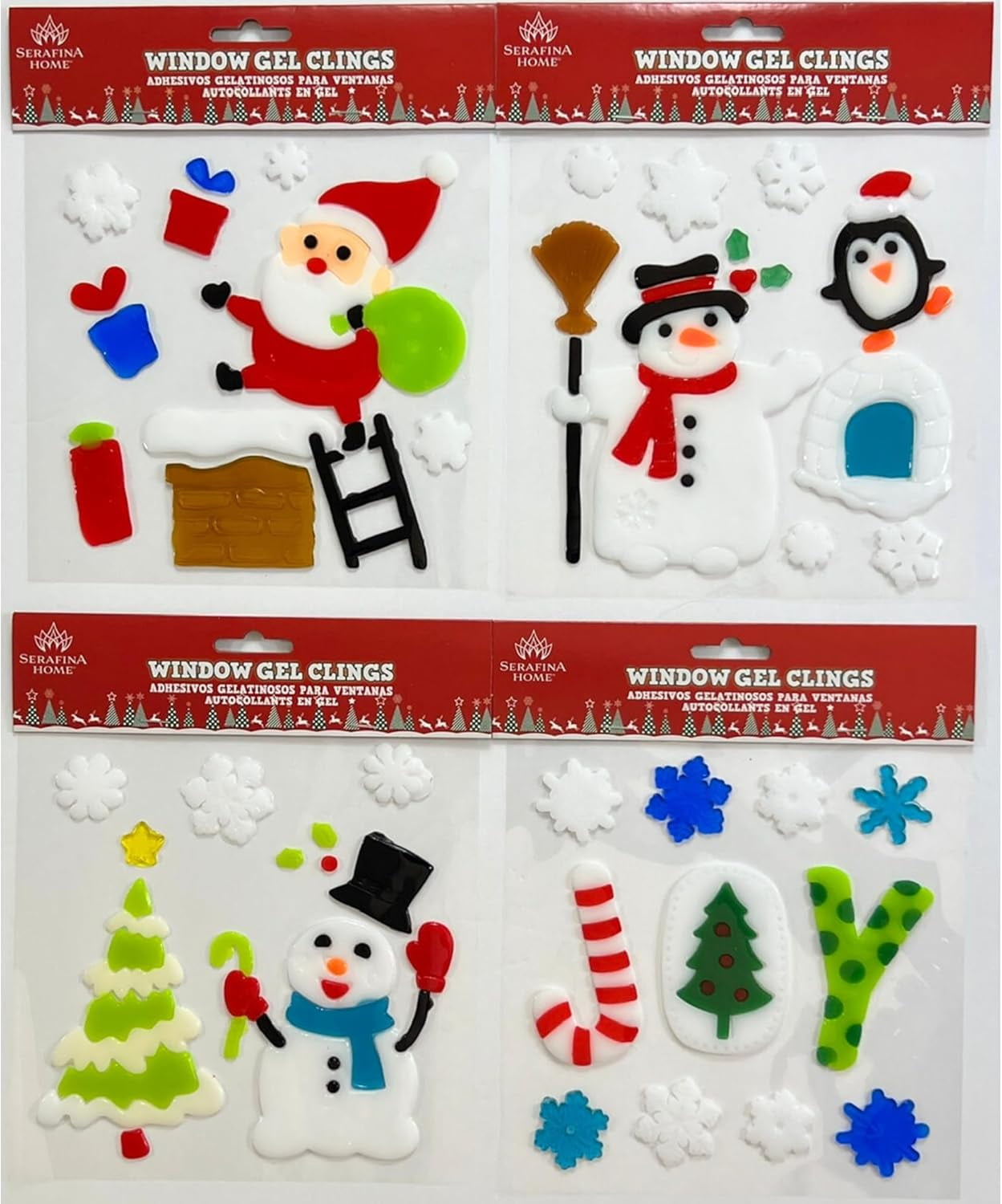 Christmas Window Gel Clings: Winter Snowmen Snowflake Reindeer ...
