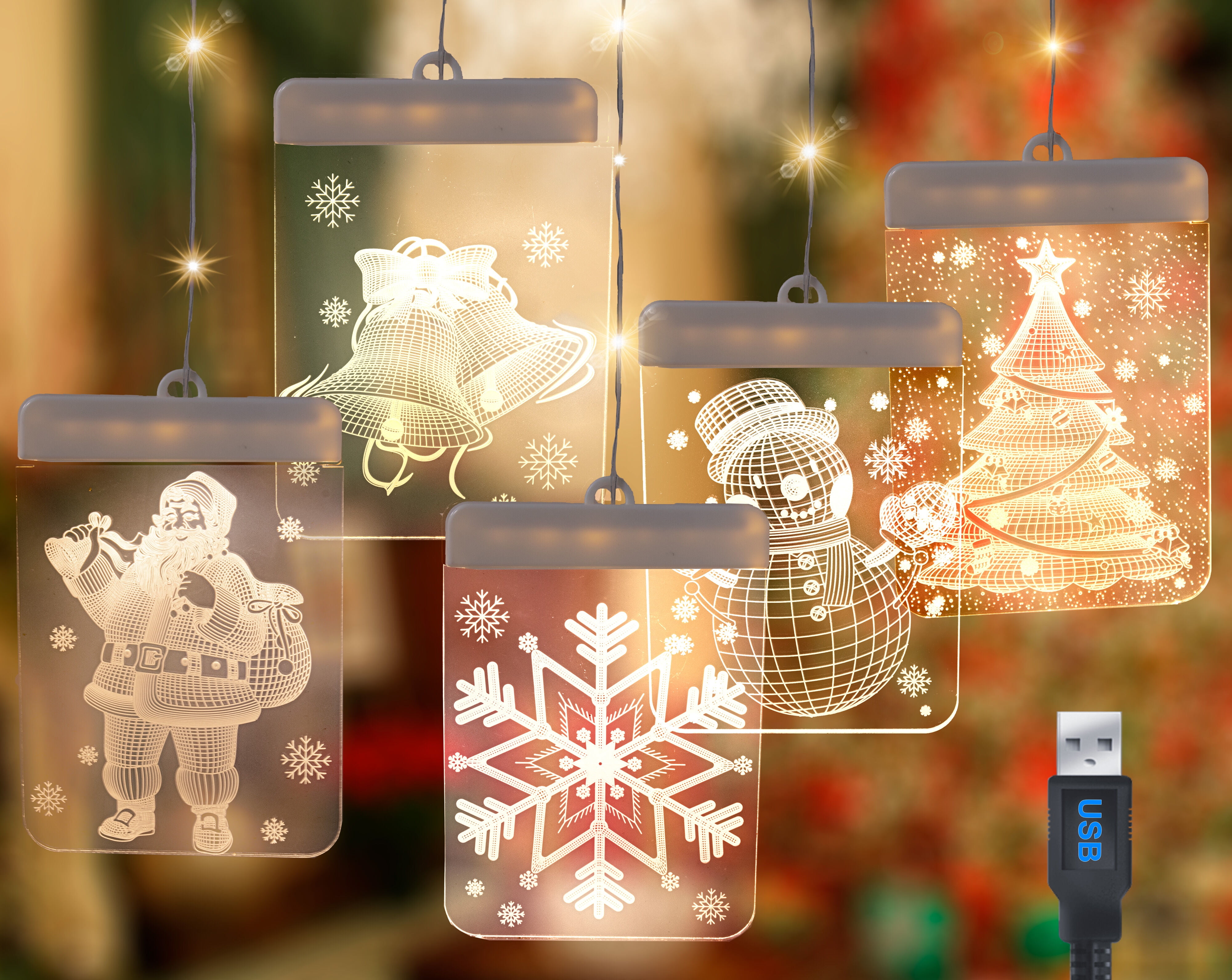 Christmas Window Light Decoration- 3D LED Acrylic Hanging Decor With ...