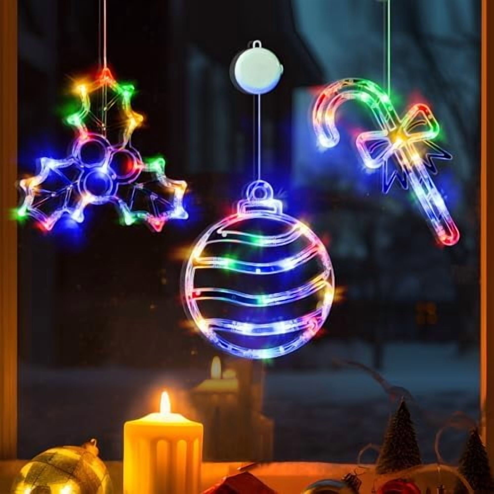 Christmas Window Lights, 3 Pack Multicolor Christmas Ball, Holly Berry ...