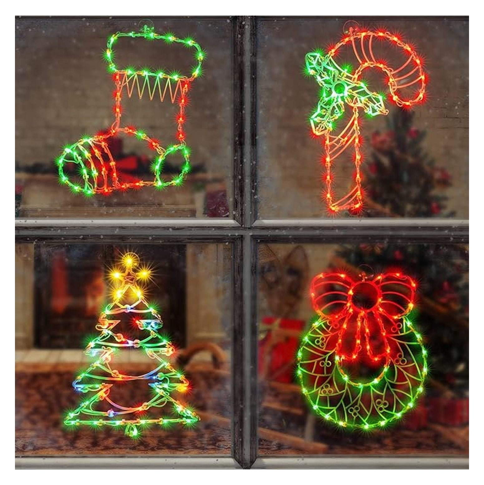 Christmas Window Lights 4 Pack - Candy Cane, Tree, Wreath, Stocking ...