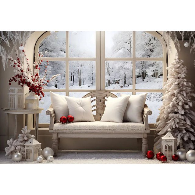 Christmas Window Photography Background Winter Snow Interior Xmas Tree