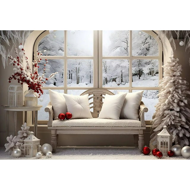Christmas Window Photography Background Winter Snow Interior Xmas Tree
