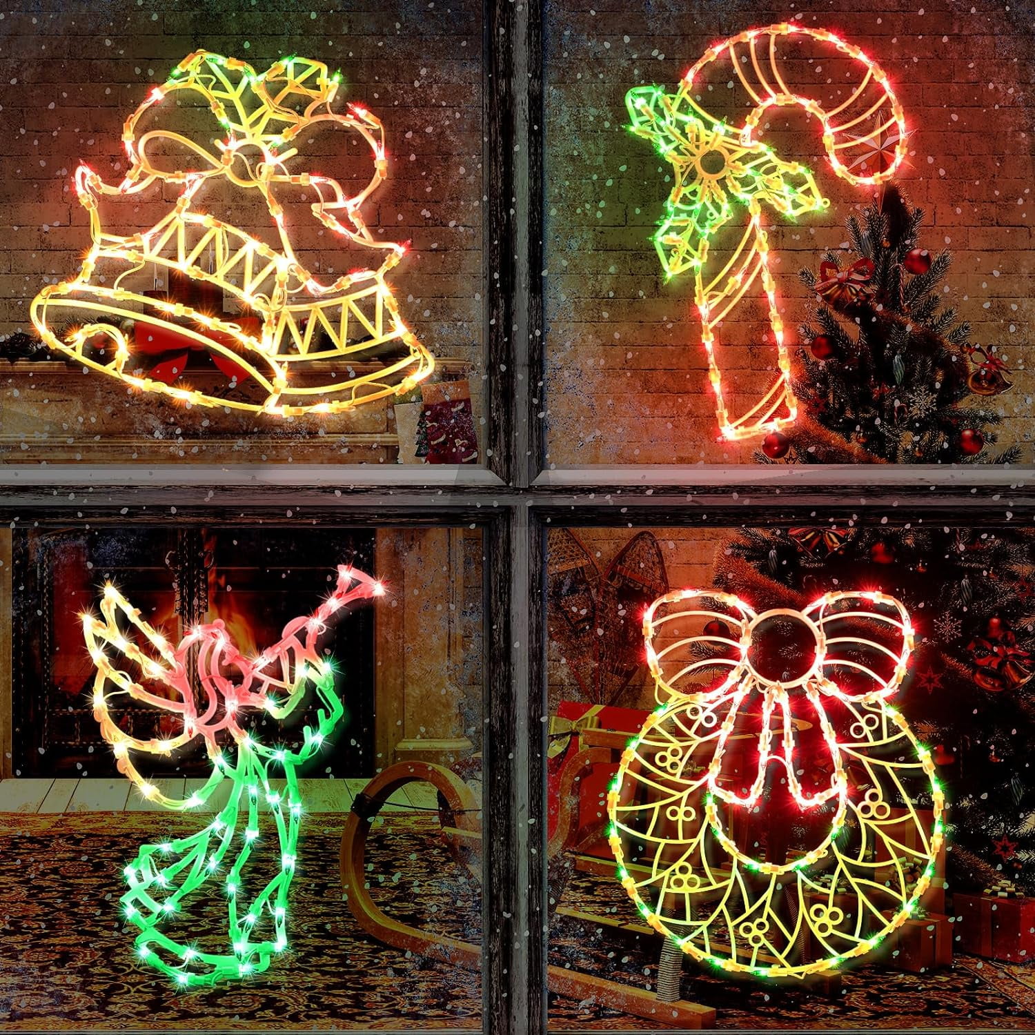 Christmas Window Silhouette Lights Decorations - Pack of 4 Sign Colour ...