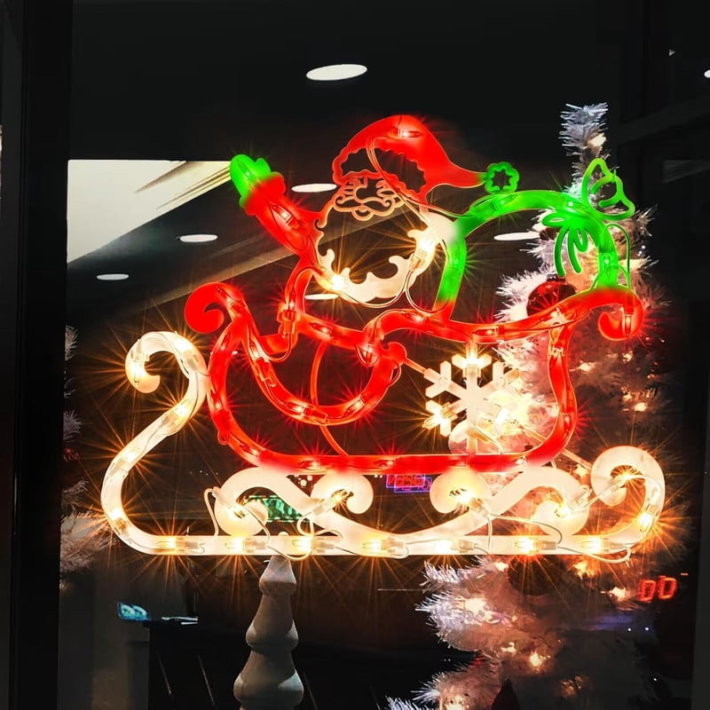 Christmas Window Silhouette Lights | Lighted Double-Sided Santa ...