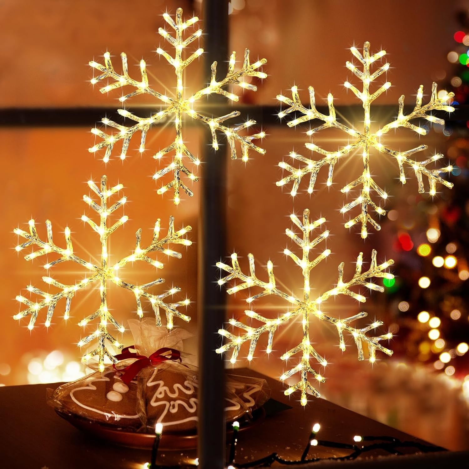 Christmas Window Snowflake Lights Decorations, Battery Operated Led ...