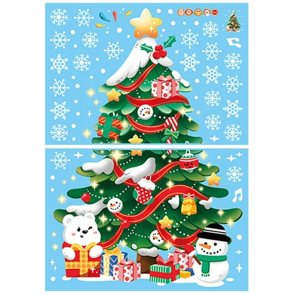 Christmas Window Sticker Clings Cartoon Santa Snowman Wall Decor DIY ...