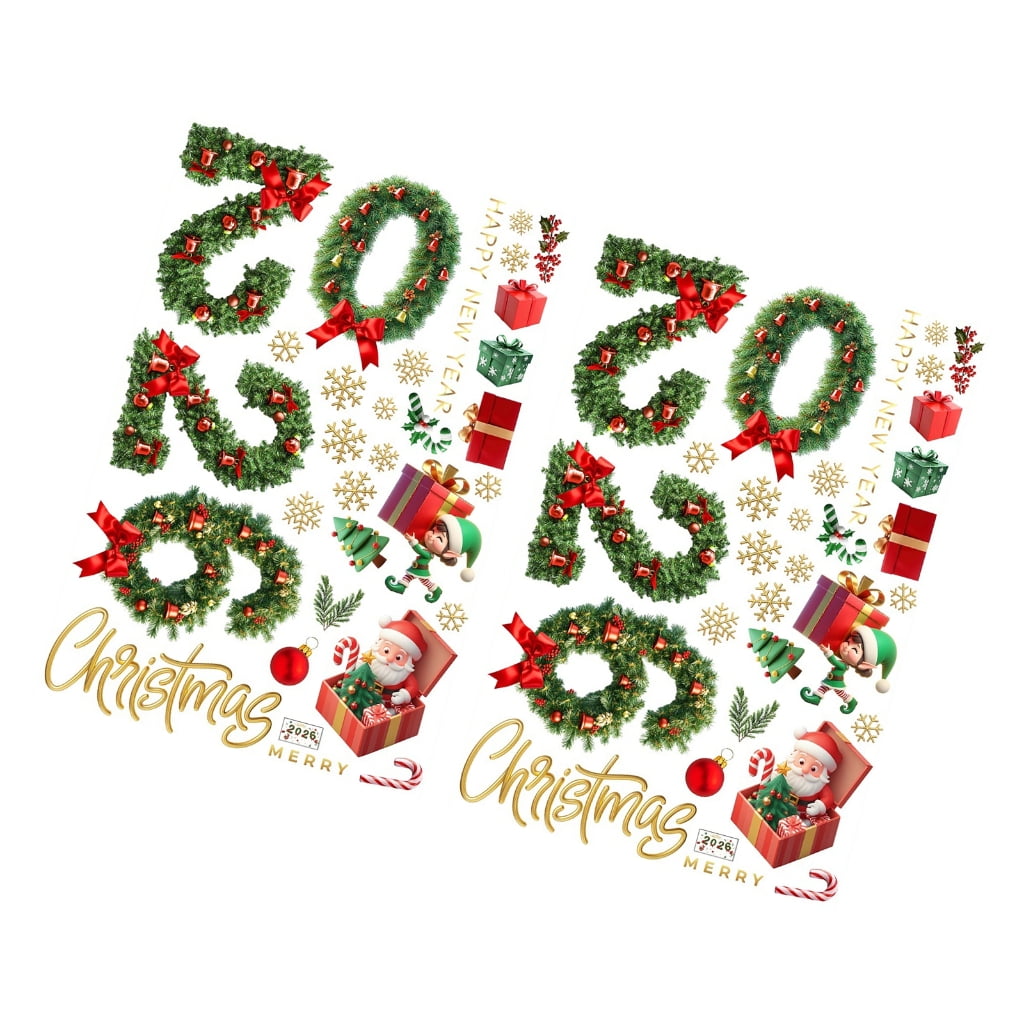 Christmas Window Sticker Set With 2026 Design Holiday Greetings ...