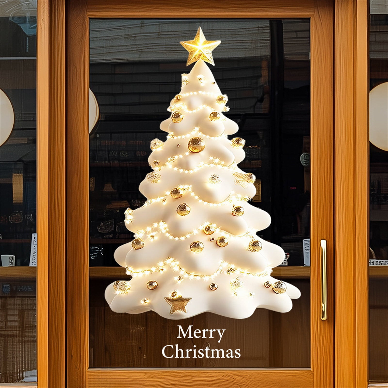 Christmas Window Stickers Decorations - Gold Christmas Tree Glass ...