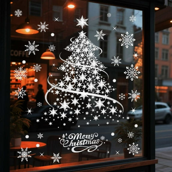 Christmas Window Stickers Gold Snowflake Tree Decorations Glass Cling ...