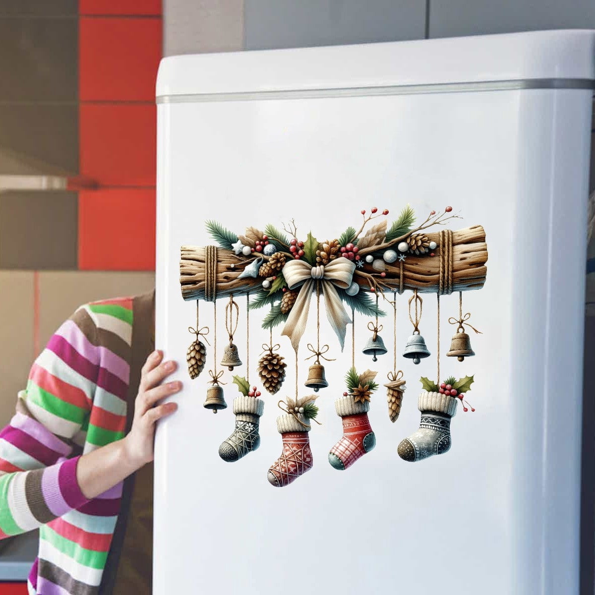 Christmas Window Stickers | Holiday Stocking Bells Wall Decals | PVC ...