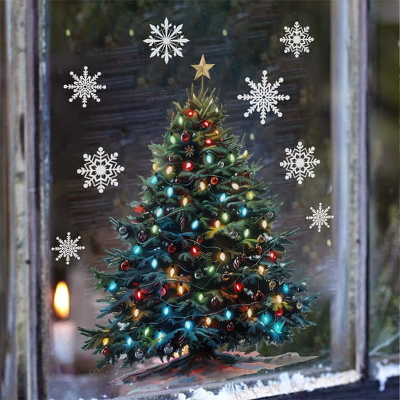 Christmas Window Stickers Set - 30+ Double-Sided Snowflake & Tree ...