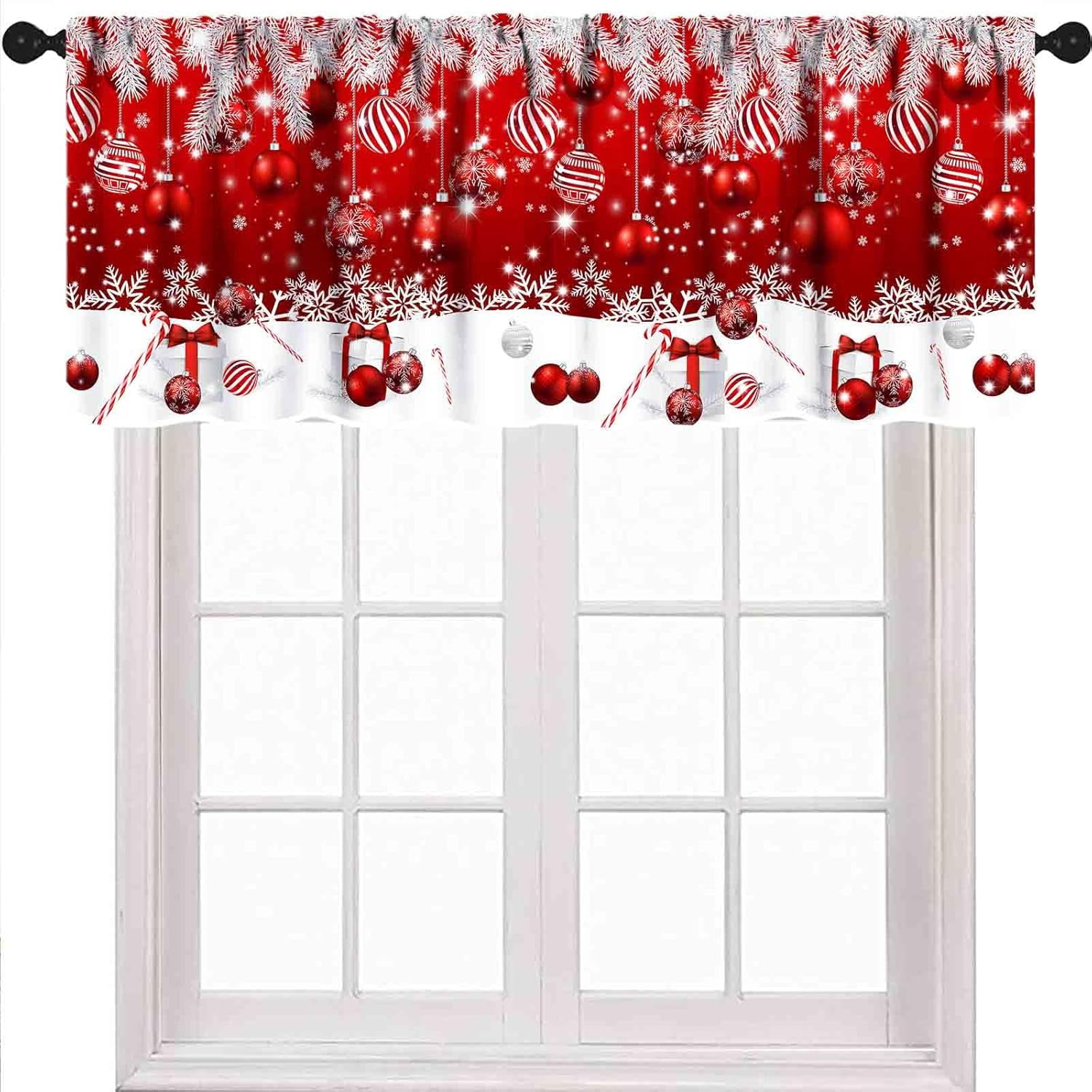 Christmas Window Valance for Bedroom,Winter Fir Christmas Color Balls ...