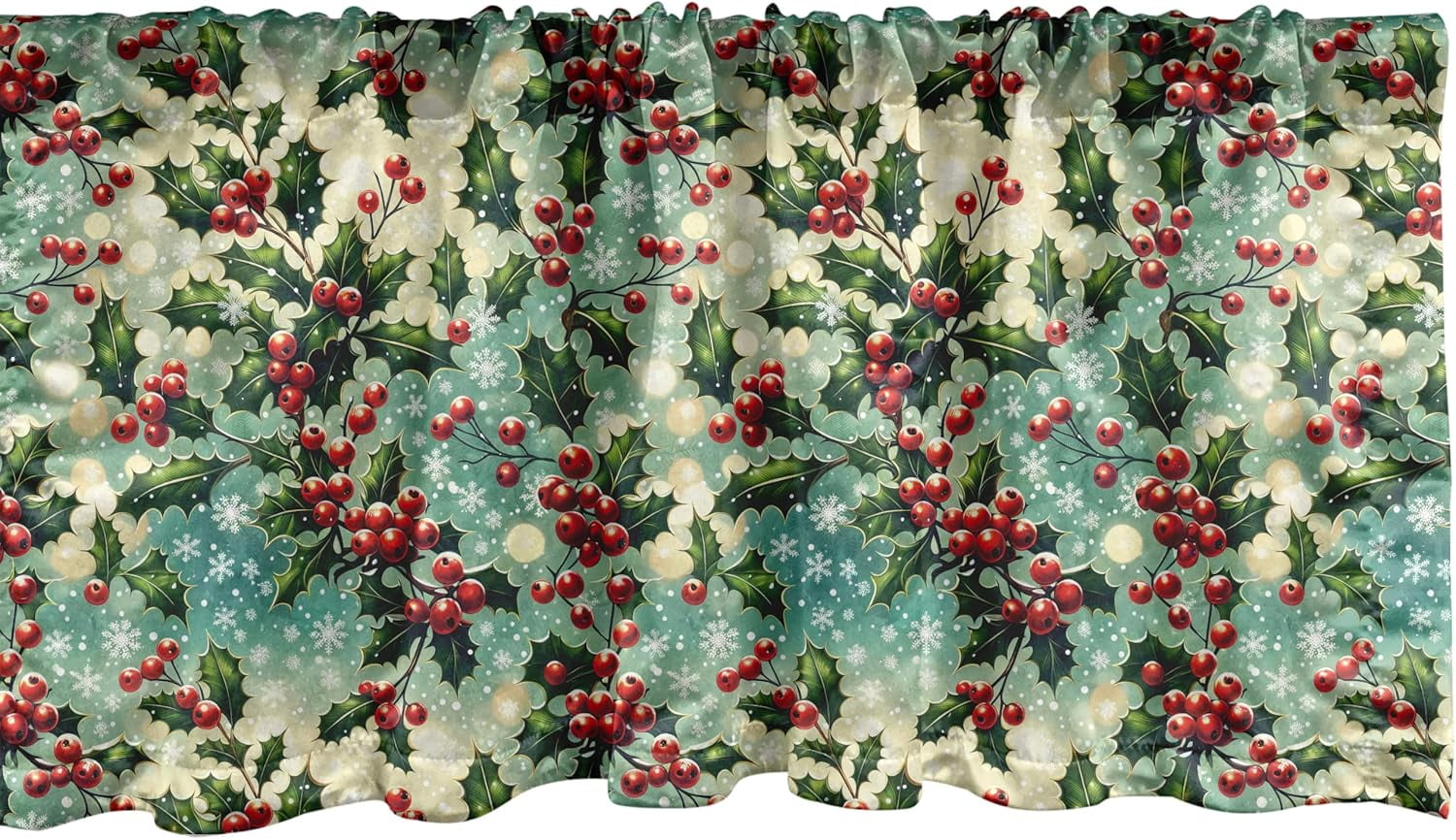 Christmas Window Valance Pack of 2, Xmas Berries Toyon with Snowflakes ...