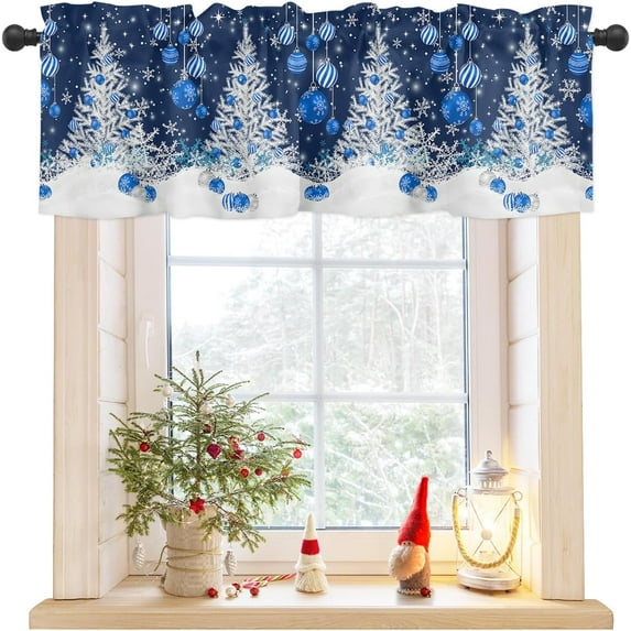 Christmas Window Valance Winter Snowflakes Window Treatment Blue Xmas ...