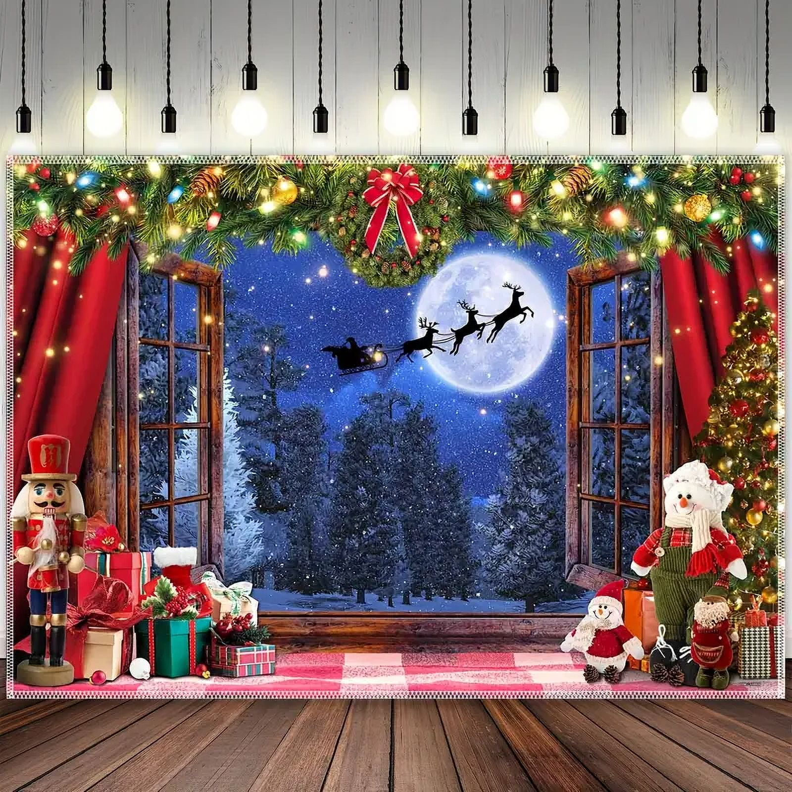 Christmas Window Winter Wonderland Polyester Photography Backdrop, Xmas ...