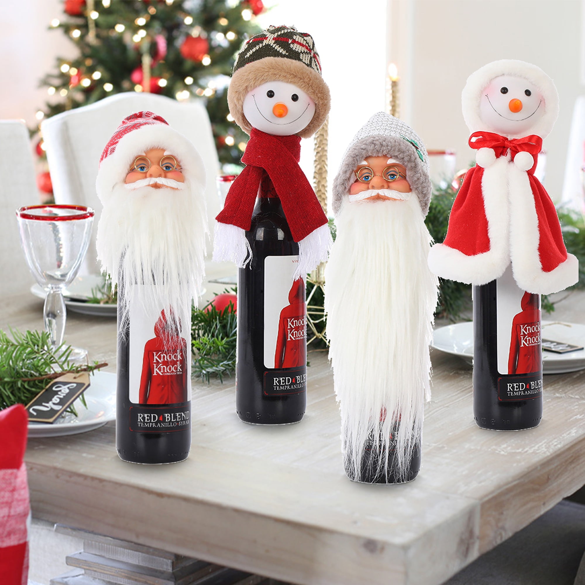 Christmas Wine Bottle Cover, 4Pcs Handmade Gnome Wine Bottle Toppers ...