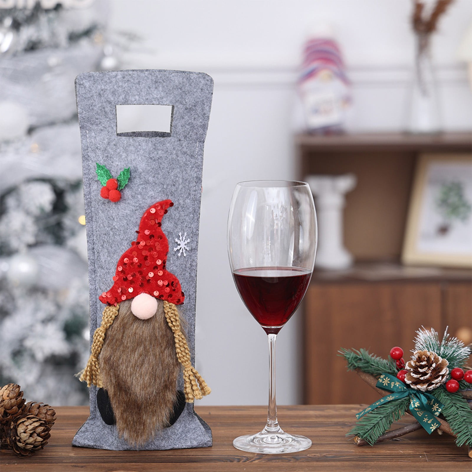 Christmas Wine Bottle Cover, Holiday Bottle Decoration Bag for Dining ...