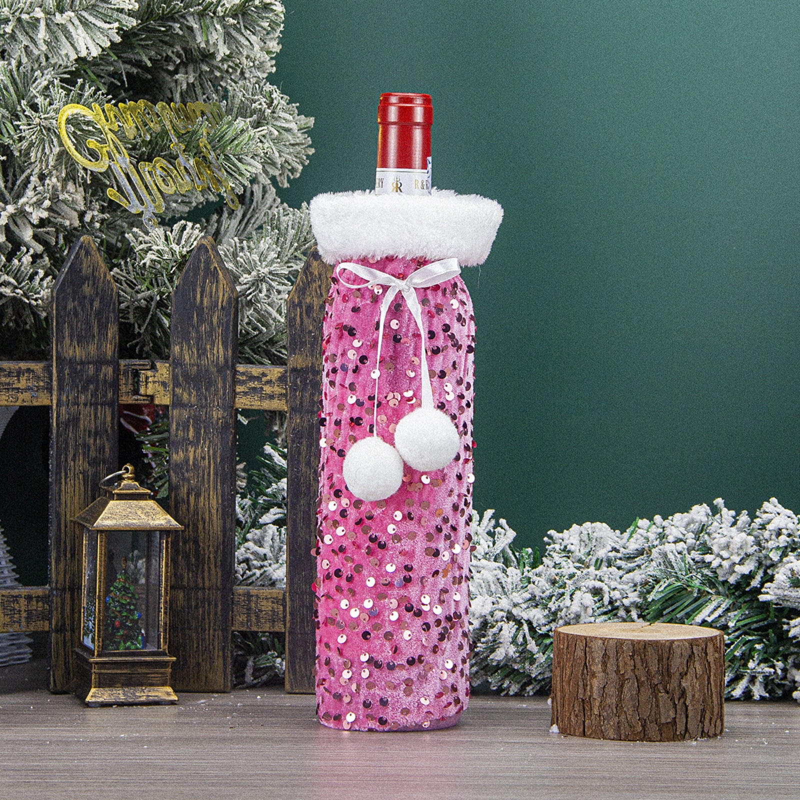 Christmas Wine Bottle Covers Sparkling Pink, Xmas Wine Bottle Bags ...