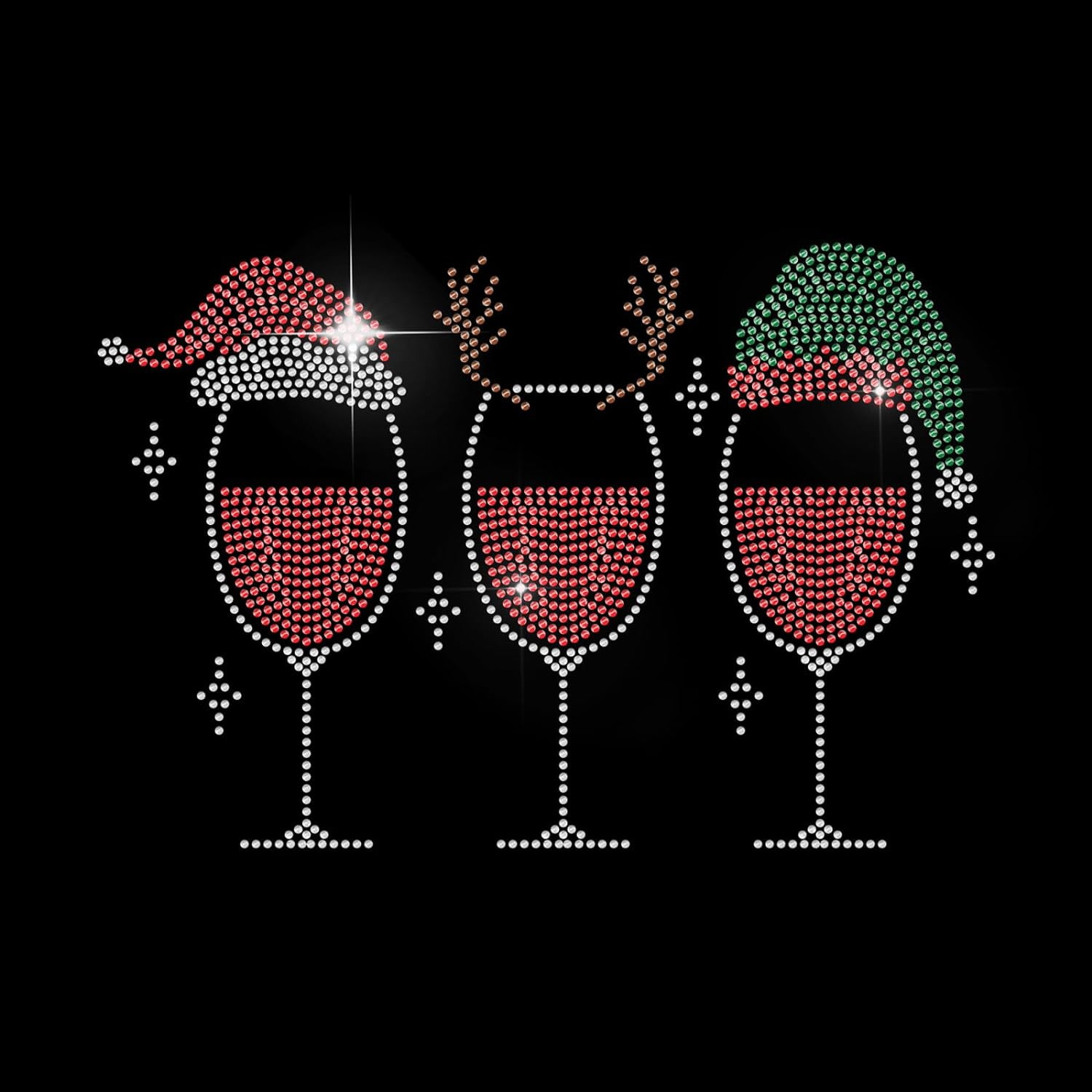 Christmas Wine Glass Rhinestone Iron on Hotfix Decal Transfer Christmas ...
